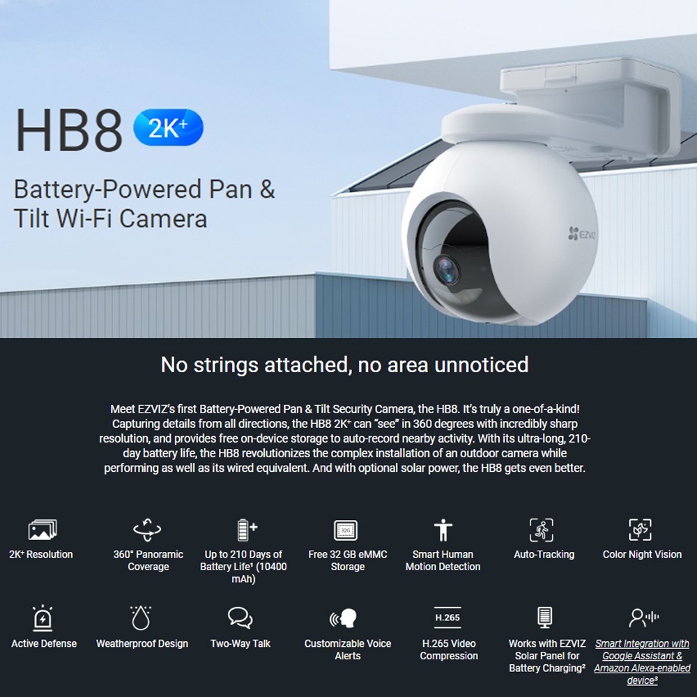 Ezviz HB8 2K⁺ 4MP 1440P Rechargeable Battery-Powered Pan & Tilt Wi-Fi ...