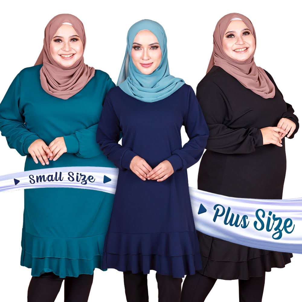 PLUS SIZE Women Solid Ruffle Longline Blouse Muslimah Plus Size Blouse ...