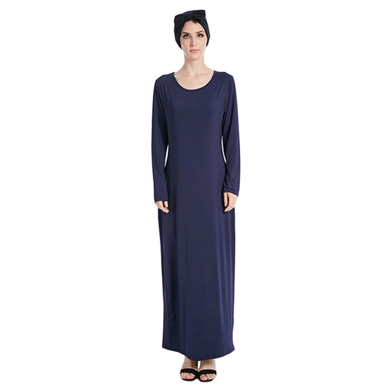 Abaya inner Muslim Maxi dress Muslimah robe women wear long sleeves ...
