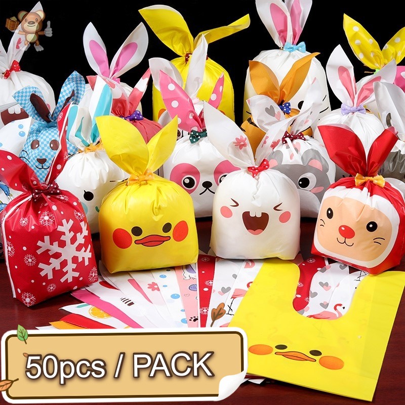 🌟 50PCS CUTE THICK PLASTIC GOODIES BAG Cookies bag Bunny bag | Shopee ...