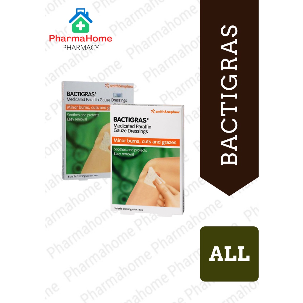 BACTIGRAS MEDICATED PARAFFIN GAUZE DRESSING 5CM x 5CM / 10CM x 10CM ...
