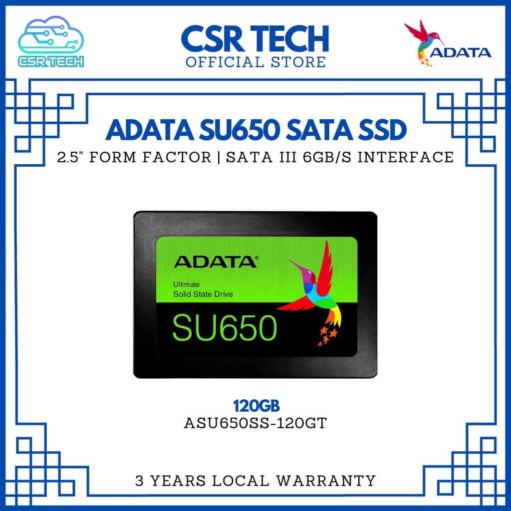 ADATA SU650 2.5" SATA 3 3D QLC NAND SSD Ultimate Solid State Drive (120GB) ASU650SS-120GT ...