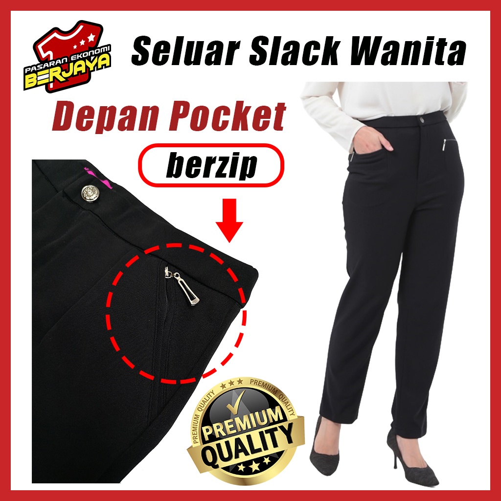 Seluar Slack Wanita Regular Fit/Seluar Kerja/Pocket berzip/Female Long ...