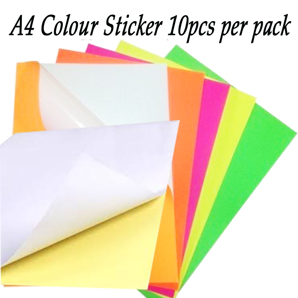 A4 STICKER/A4 FLUORESCENT COLOUR STICKER 10PCS PER PACK | Shopee Malaysia