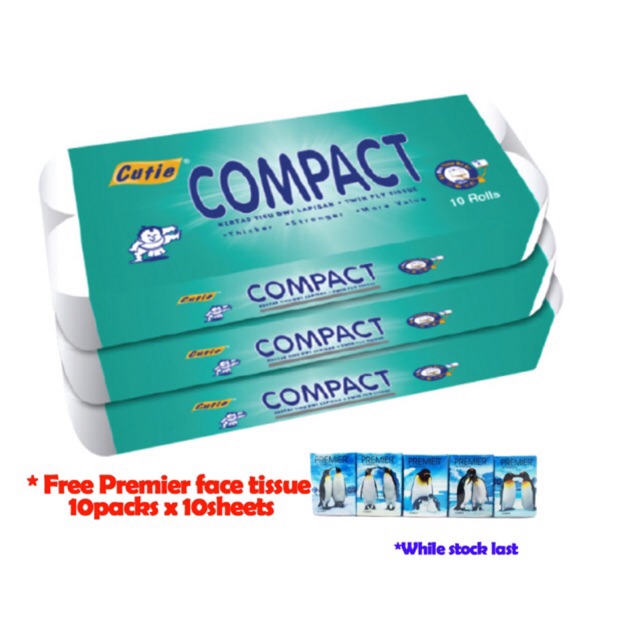 3 X Cutie Compact Toilet Tissue 10 rolls With Free Hanky Pack Tissue ...