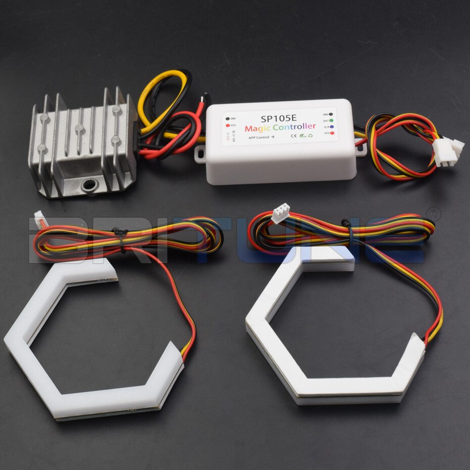 RGB LED Angel Eye Hexagon Halo Rings Dynamic Bluetooth-compatible Lamp ...