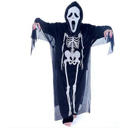 Halloween Black Ghost Costume with Mask And Glove Skeleton Ghost ...