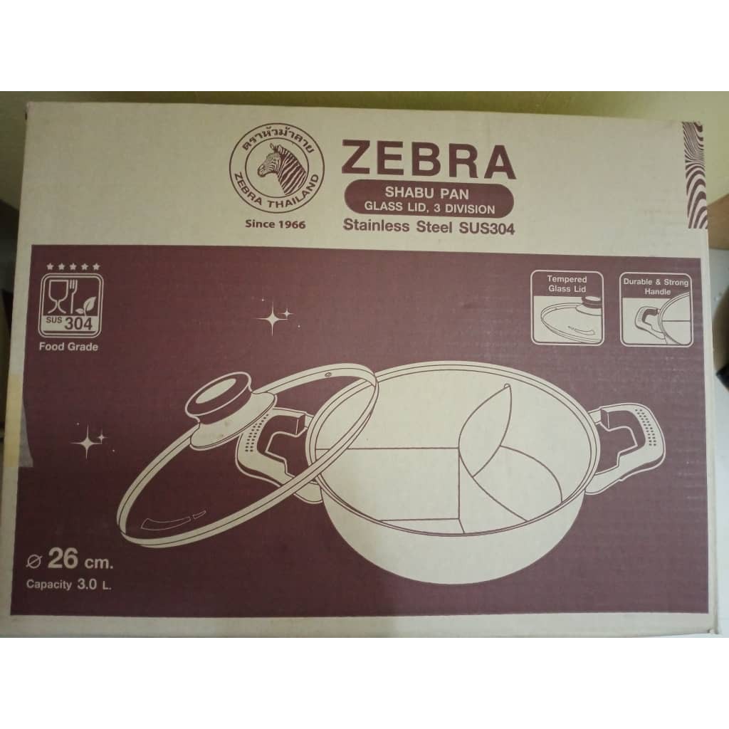 Zebra shabu shabu pan 26cm with glass lid (3 division) | Shopee Malaysia