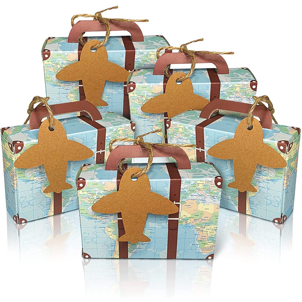 50Pcs Party Favor Candy Box, World Map Mini Suitcase Favor Box, Vintage ...
