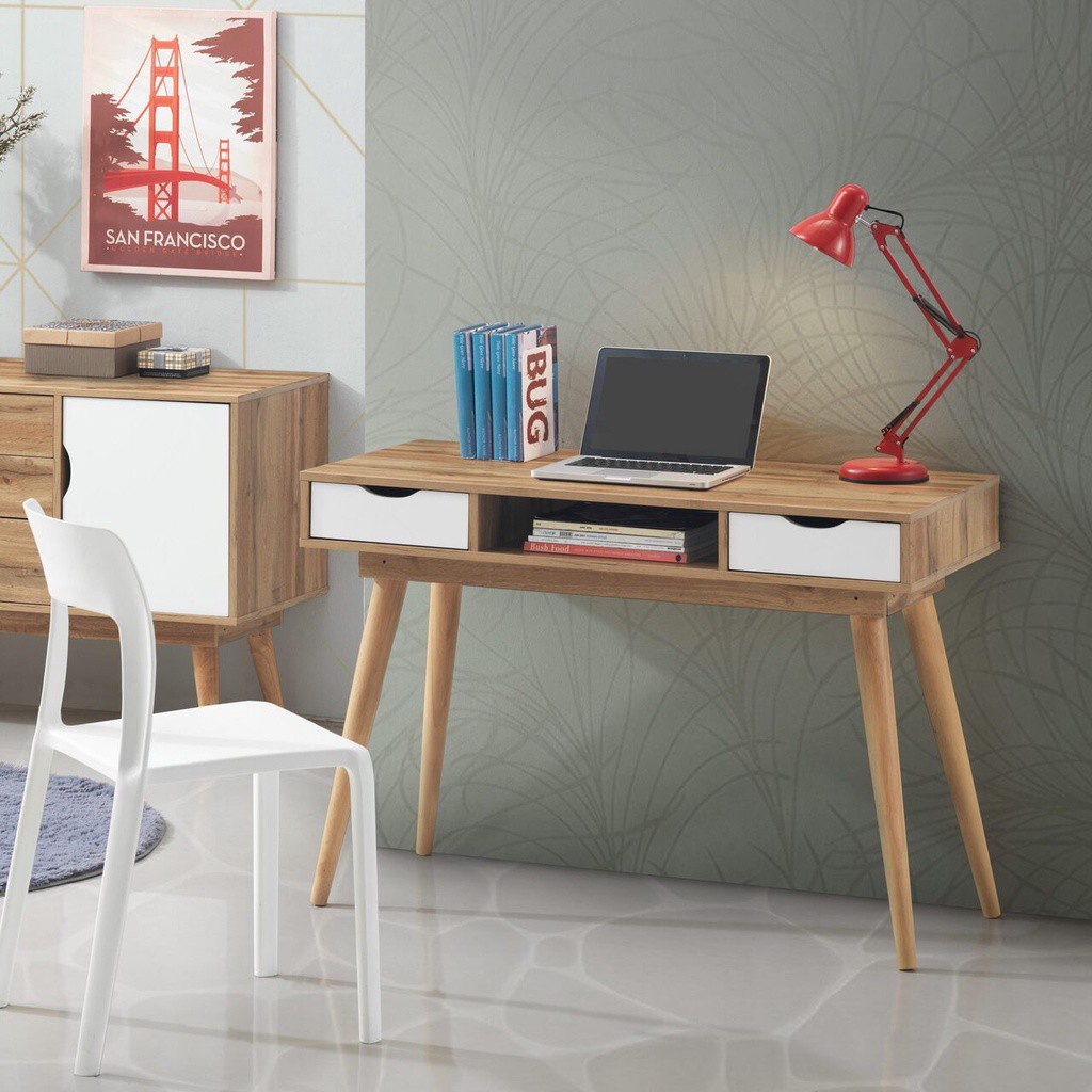 ALFORD 110cm Study Desk Writing Table with 2 Drawer Living Room ...