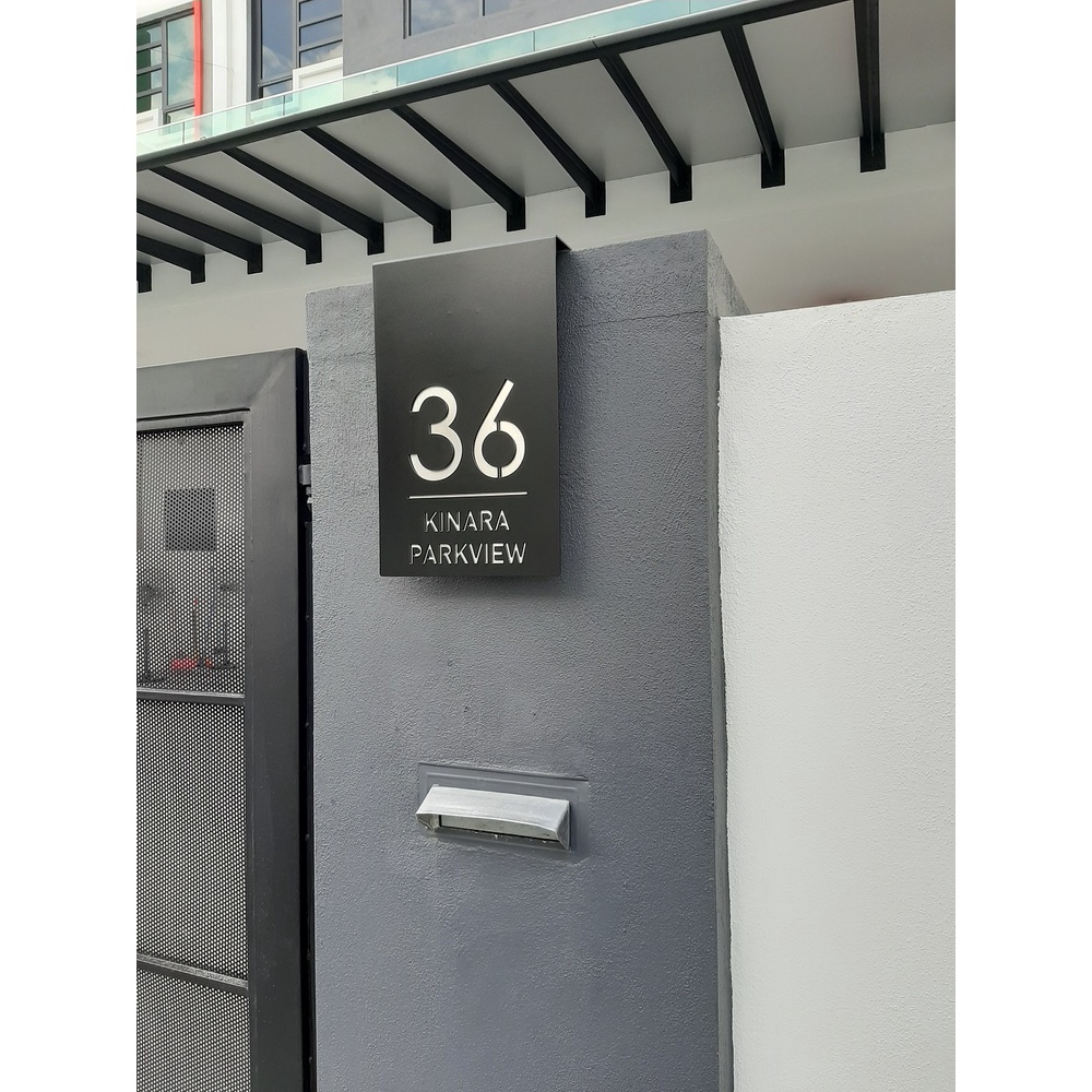 Modern Solid Heavy Metal Floating House Number Plate Address Sign ...