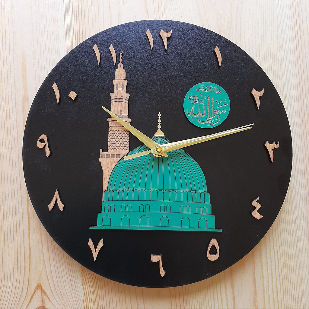 Jam Dinding Islamic Pattern Qubah Hijau | Qubah Masjidil Nabawi Wall ...