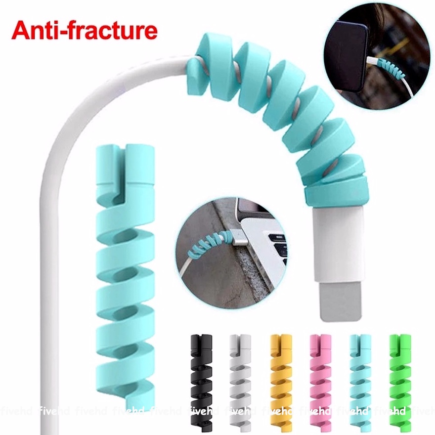 4pc/set Color Spiral Cable protector Data Line Silicone Bobbin winder Protective Android ...