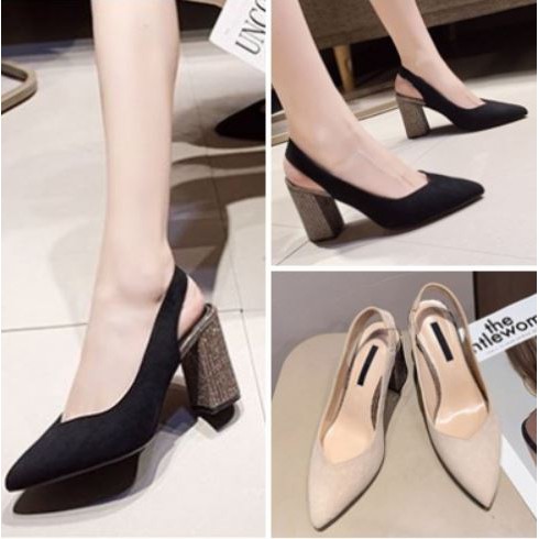 READY STOCK 8156 Stella Glitter Heels formal elegant classic v design ...