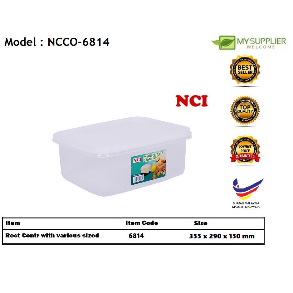 NCI 6814 Multipurpose Rectangular Container Bekas Makanan 11.7Litre L35 ...