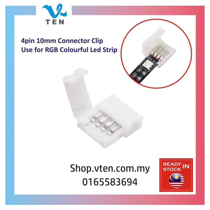 Solderless Connector Clip-on 4 Pin 10mm 5050 RGB LED Strip Light ...