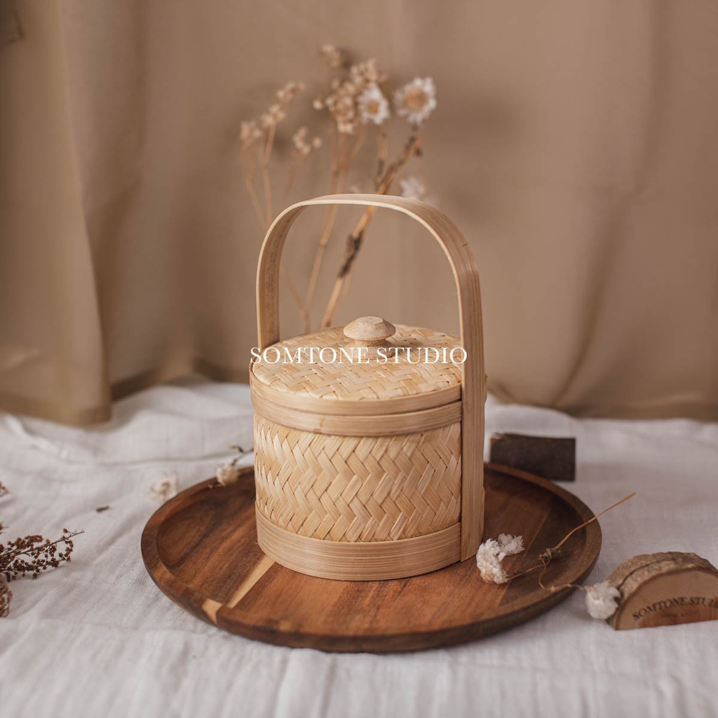 Handmade Bamboo Basket, Tiffin Design, Bakul Buluh Gift Deco Hadiah ...