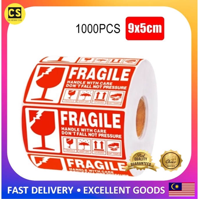 🔥1000 pcs Fragile Sticker Warning Label Label Amaran Pelekat Rapuh Top ...