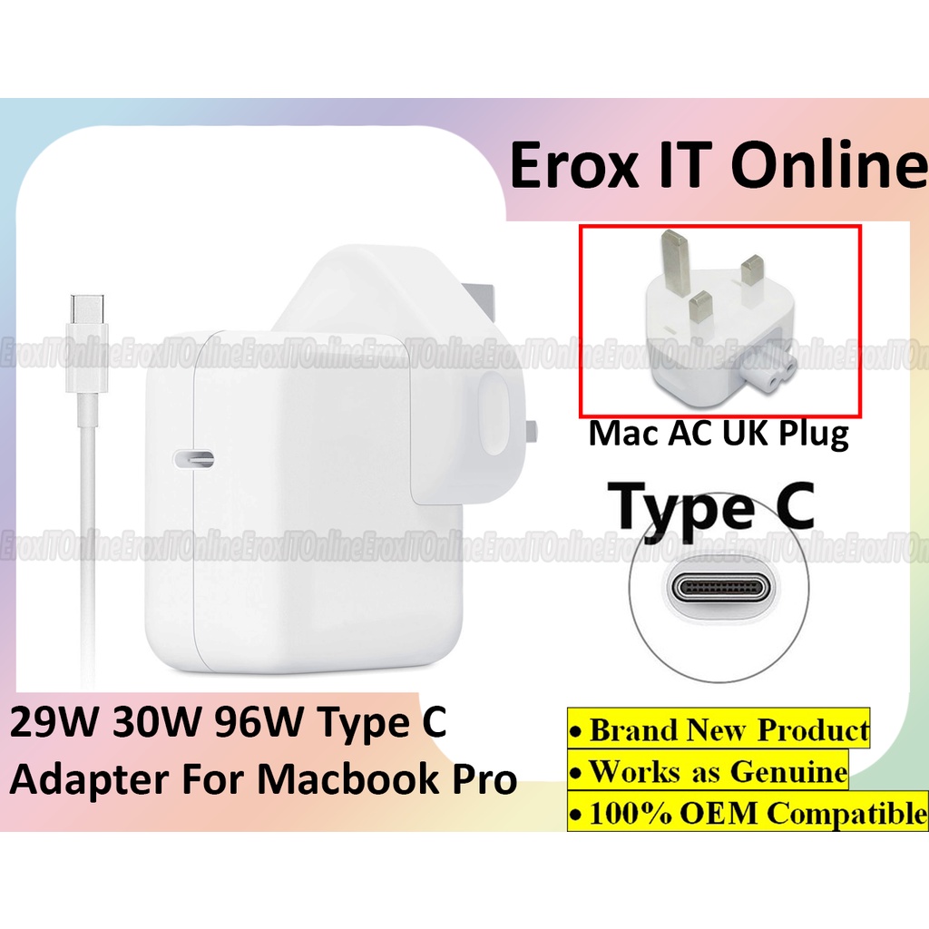 29W 30W 96W Type C Adapter Charger Mcbook Pro 15" 2016 A1534 A1706 A1719 USB-C 20.5V 4.7A 20V 1 ...