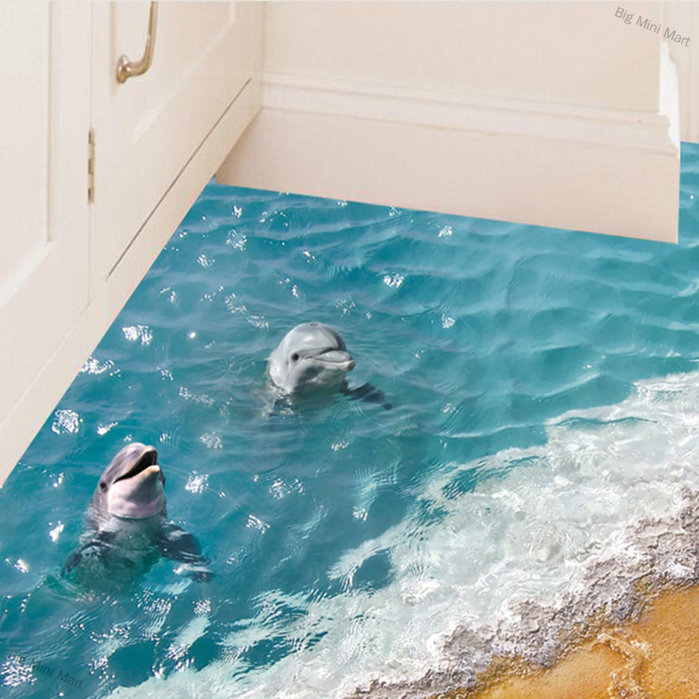 Big Mini Mart 3D Blue Sea Floor Sticker Beach Wall Sticker Waterproof ...