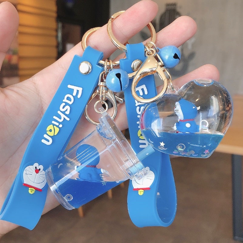 Cute doraemon oily milk tea cup keychain fashion design key ring ...