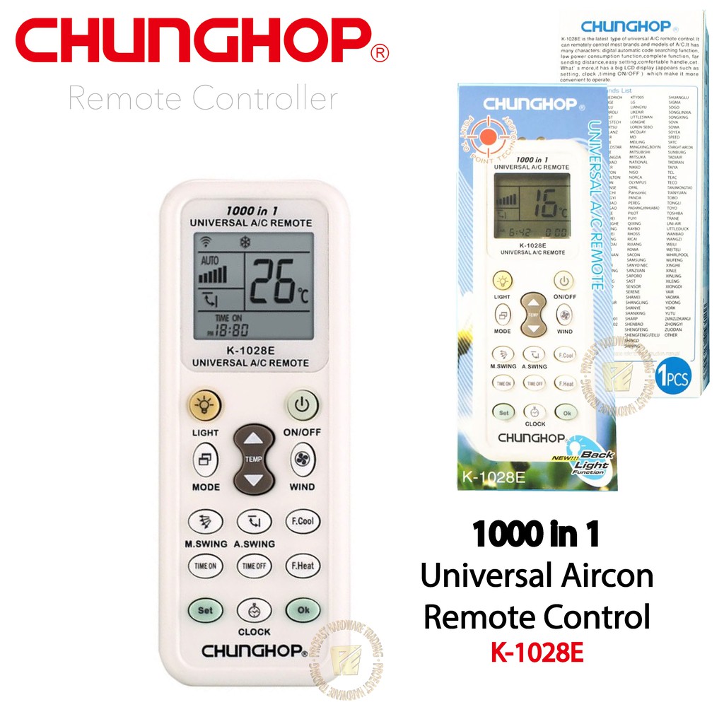 CHUNGHOP Universal 1000 in 1 Aircon Remote Control K-1028E | Shopee ...