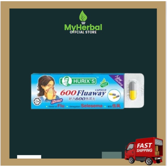 Hurix 600fluaway capsule 好力600伤风胶囊 6capsules flu common cold selesema ...