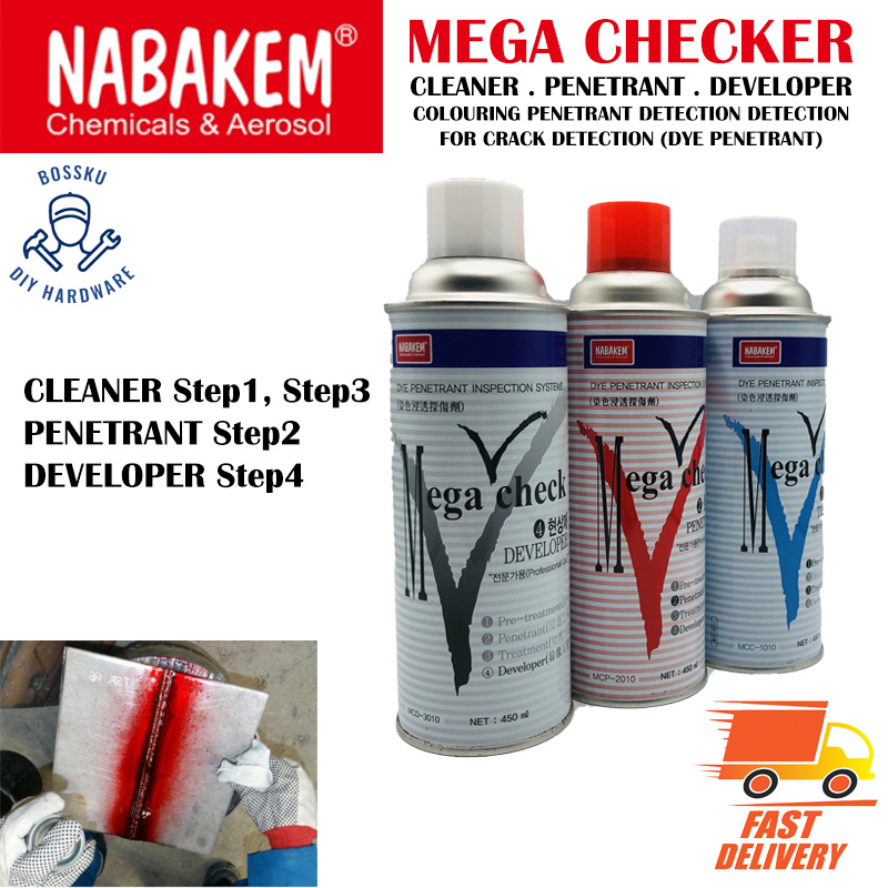 Nabakem Mega Check Dye Penetrant Cleaner Penetrant Developer 450ml per ...