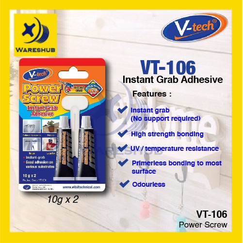 V-Tech VT-106 Power Screw Instant Grab Adhesive Sealant 10g (2 Sticks ...