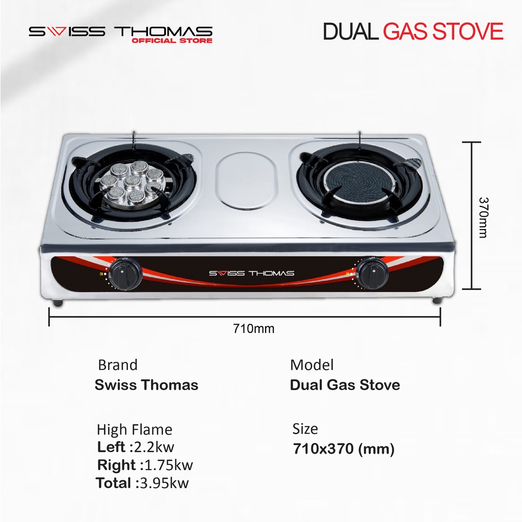 SwissThomas Dual Gas Stove Stainless Steel Infrared Burner 8 Jet Head ...