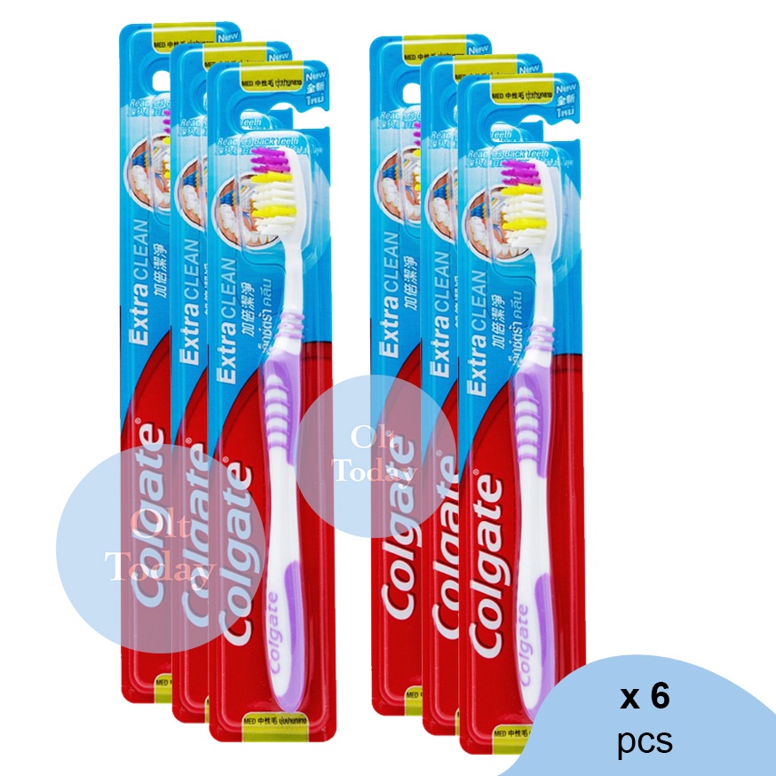 COLGATE Toothbrush Extra Clean Medium Bristles Soft Grip - Bundle of 6 pcs [Berus Gigi | 加倍洁净牙刷 ...