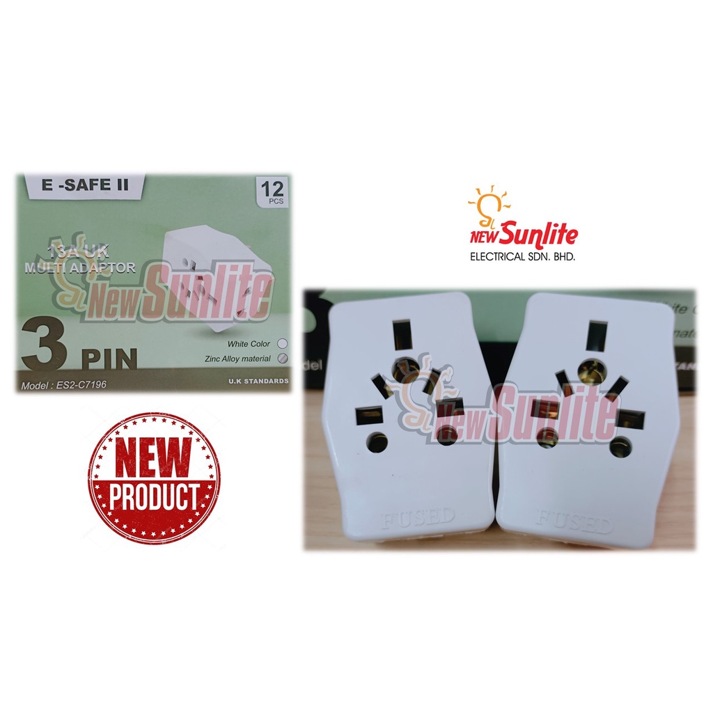 3 Way Universal Adapter 13A 3 Pin UK Plug Multi Adaptor Neon Light ...