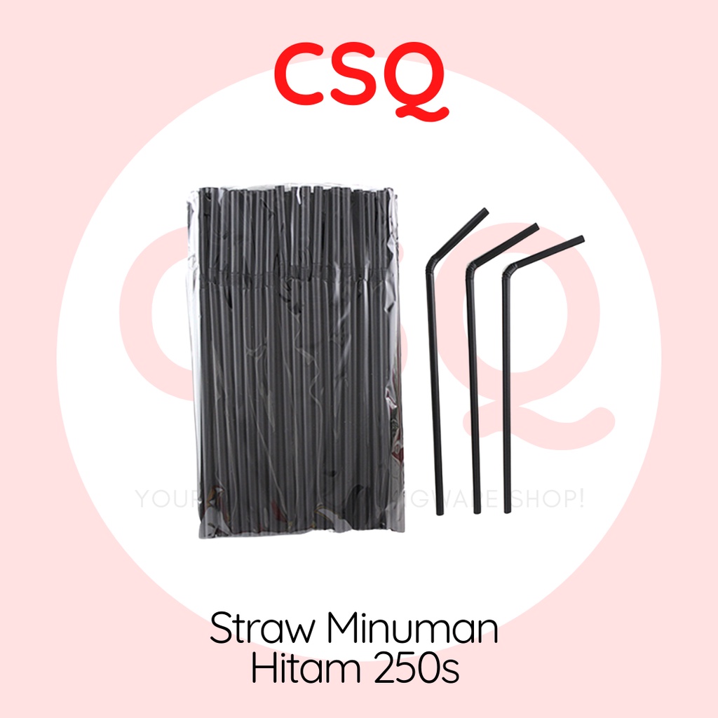 CSQ Straw Minuman 8inci/10inch Bengkok Hitam 250pcs Flexible Black ...