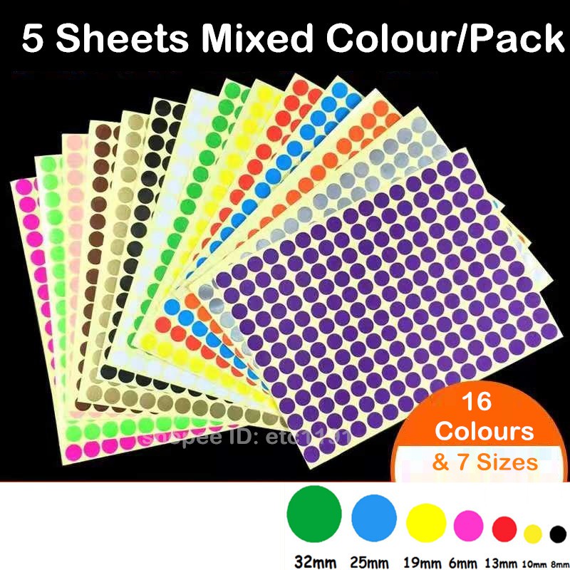 Round Dot Self Adhesive Label Sticker Assorted Colour Size 8mm/ 10mm ...