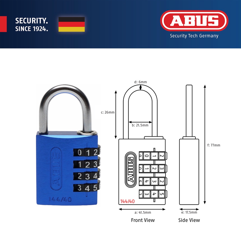 Abus 144/40 40mm Aluminium Combination Padlock With Resettable Code ...