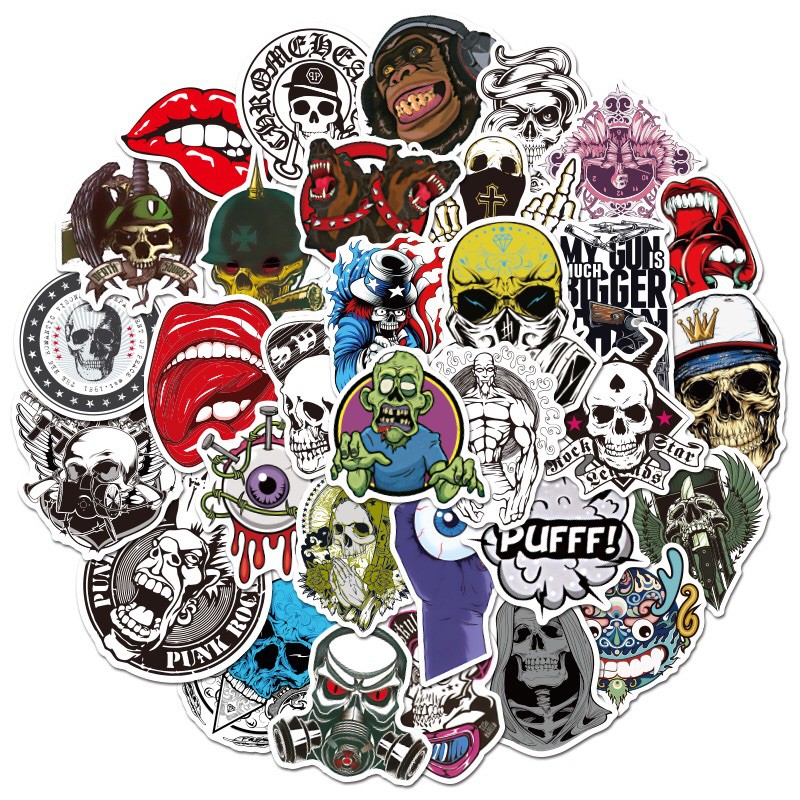 50 PCS Skeleton Sticker Ghost Skull Punk Rock Motorcycle Stickers to ...