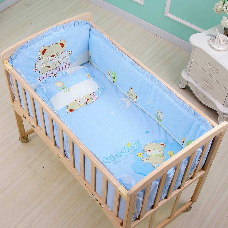 6PCS Cotton Baby Crib Bedding Set with Bumper Mattress Cushion Pillow ...