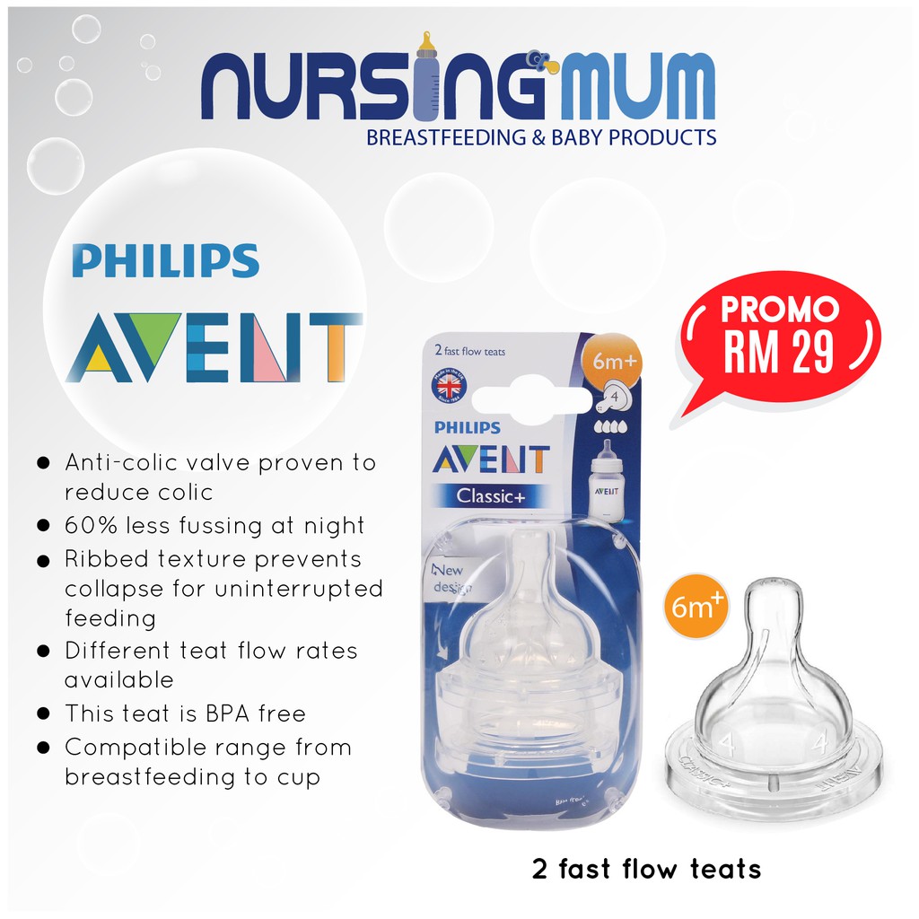 Philips Avent Classic fast flow 6m+ (2 teats) | Shopee Malaysia