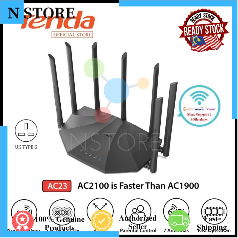 MALAYSIA Tenda AC23 Smart WiFi Router Dual Band Gigabit (AC2100) Router ...