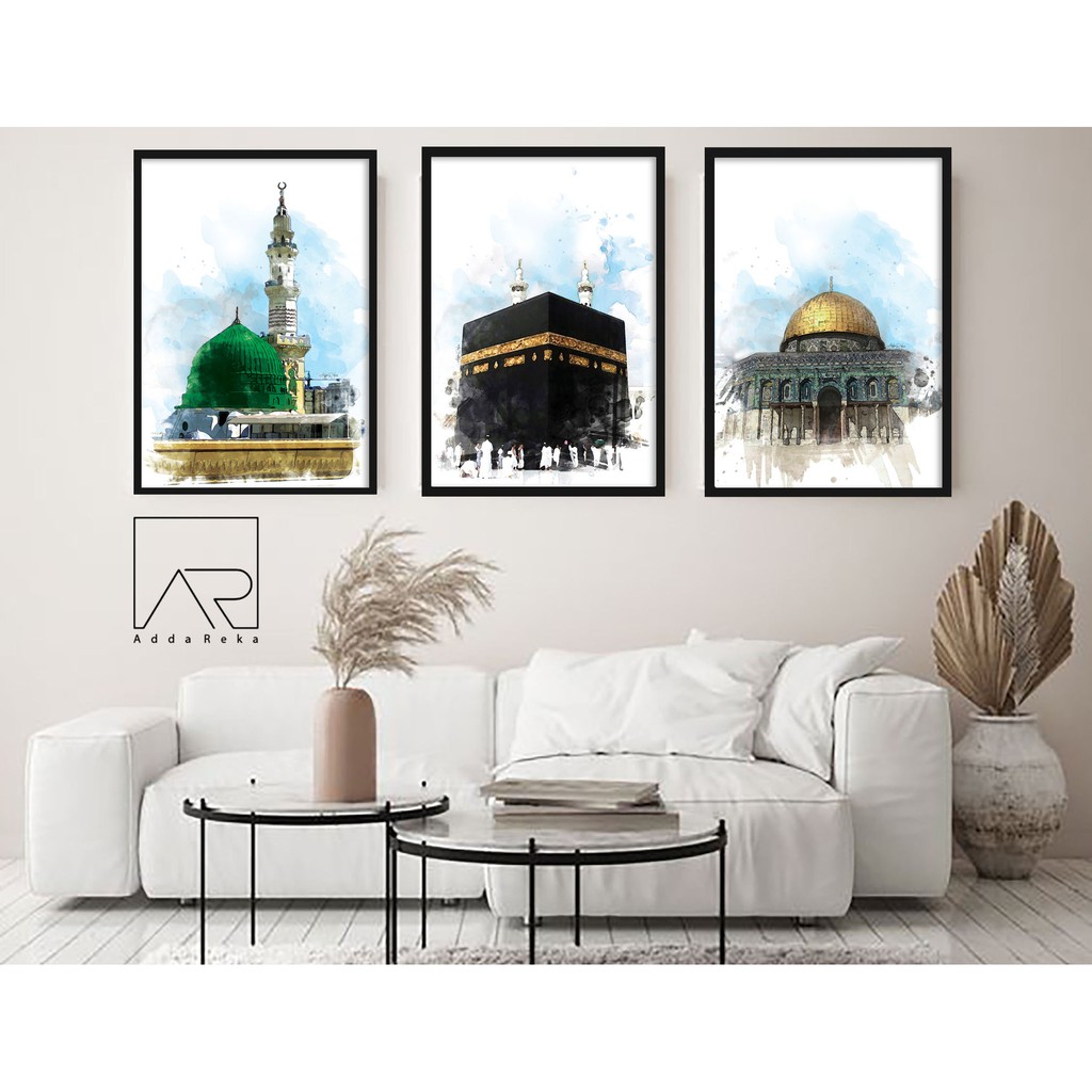 Poster islamik, wall decoration poster, Kaabah, Masjid Nabawi, Masjidil ...