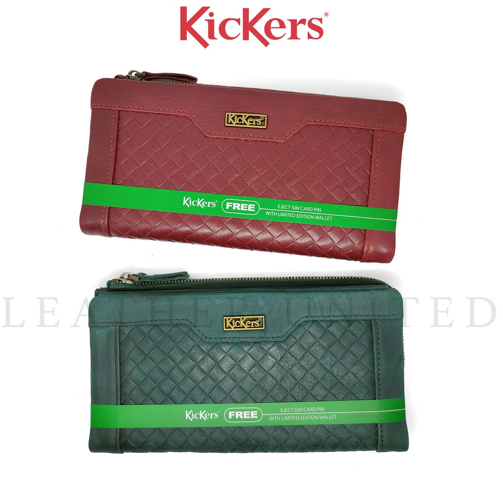 Kickers Genuine Top Grain Leather Tri-Fold Button Long Purse With Zip # ...