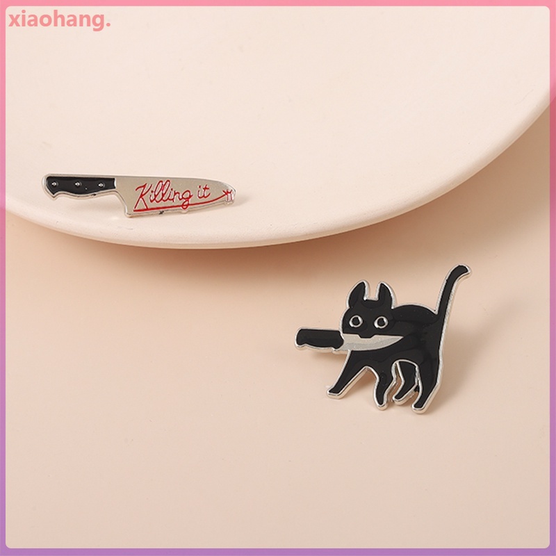 Animal Cartoon Black Cat Enamel Brooch Pin Jewelry Knife Pin for ...