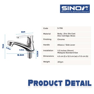 SINOR S-706 Allasca Handle Basin Tape Bathroom Faucet Pillar Mounted ...