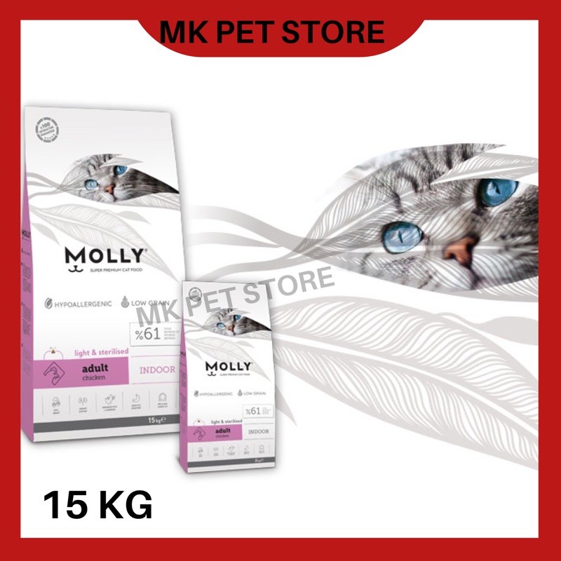 Molly Light & Sterilised Adult Chicken Indoor Cat Food 15kg | Shopee ...