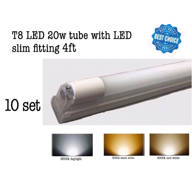 (READY STOCK)(10sets)T8 LED 20w tube with LED Slim Fitting 4ft | Shopee ...