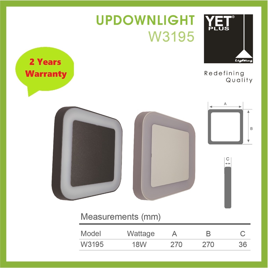 Yetplus W3195 (18w) LED Updownlight (Warm White) - 2 years warranty ...