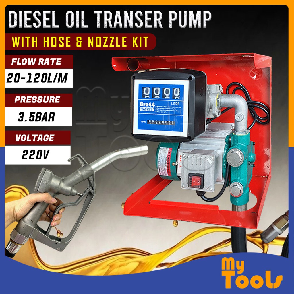 Mytools 220V Electric Diesel Oil Fuel Transfer Pump w/ 4 Digit Meter with Hose & Nozzle Kit ...