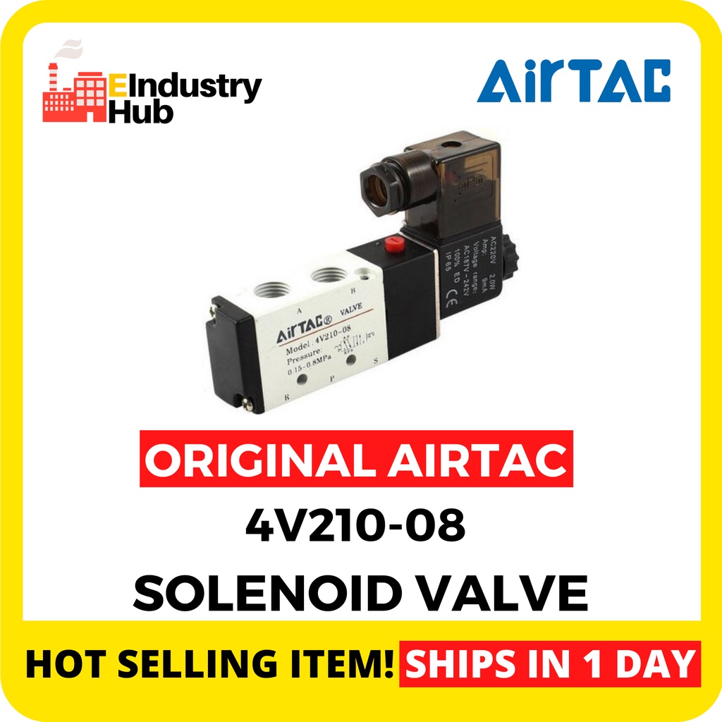Original AirTAC 4V210-08 1/4” AC220V DC24V AC110V Pneumatic 5/2 Way Single Solenoid Valve ...