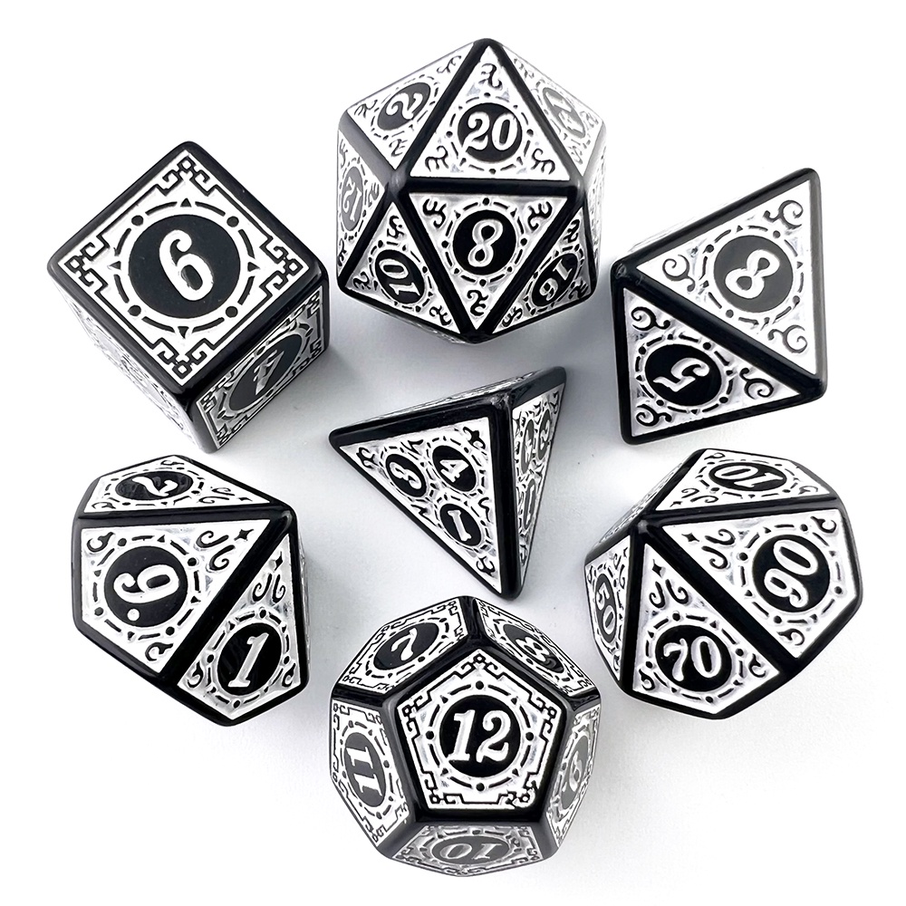 DND Polyhedral Dice Set with Textures Pattern 7pcs of D4 D6 D8 D10 D10% D12 D20 for RPG Board ...