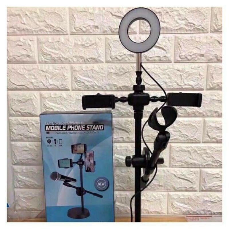 Mobile Phone Stand with 6(16cm) Inch LED Ringlight and 2 Phone Holder ...